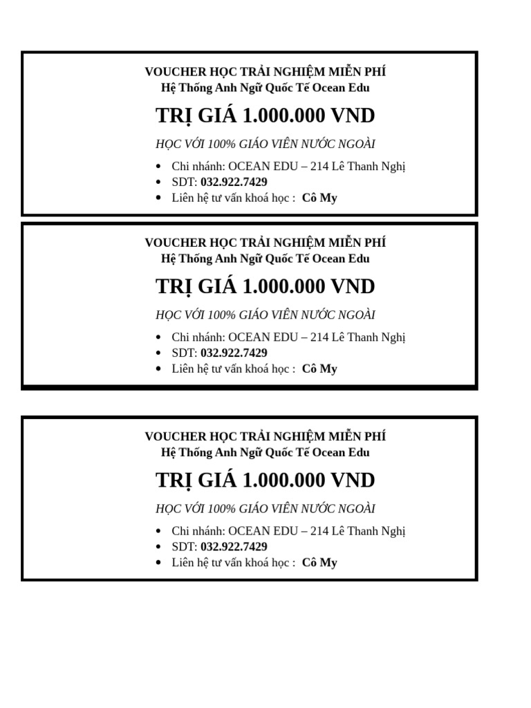 Voucher Học Trải Nghiệm Miễn Phí | PDF