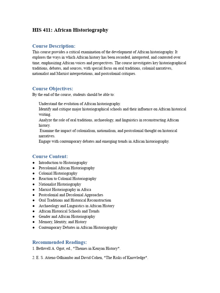 African Historiography Course Overview | PDF