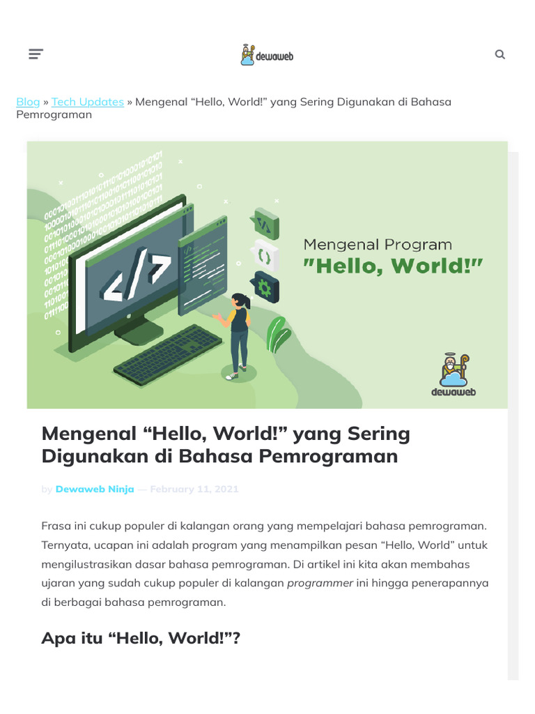 Mengenal "Hello, World!" Yang Sering Digunakan Di Bahasa Pemrograman | PDF