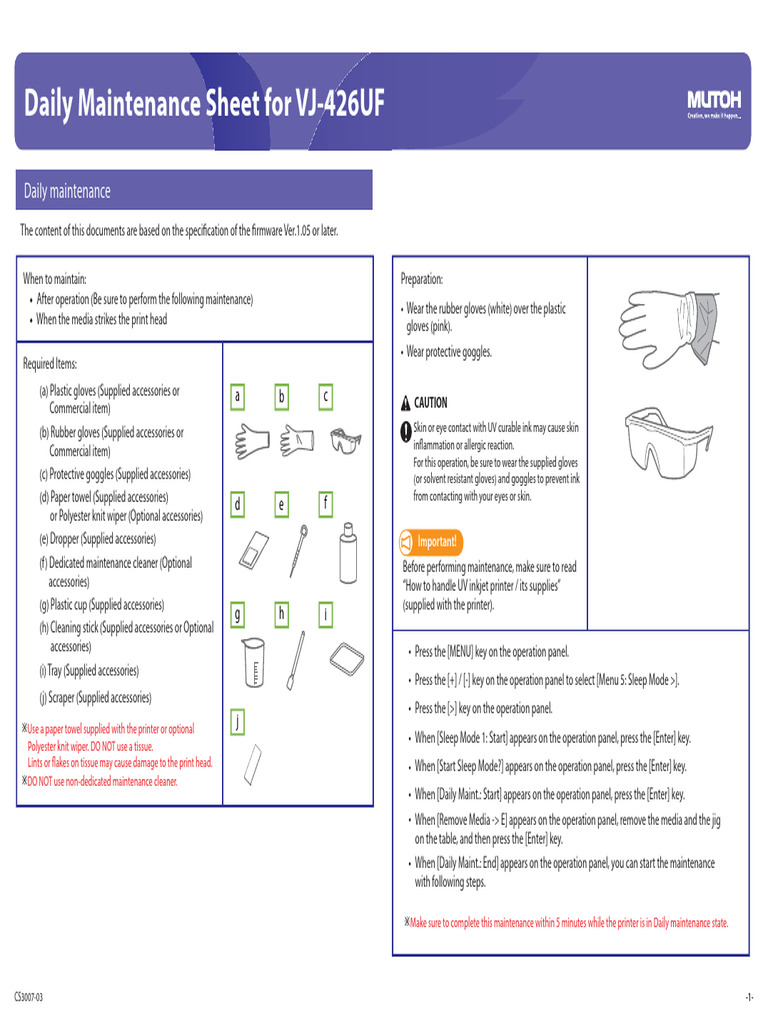 VJ-426UF Daily Maintenance | PDF | Printer (Computing) | Printing