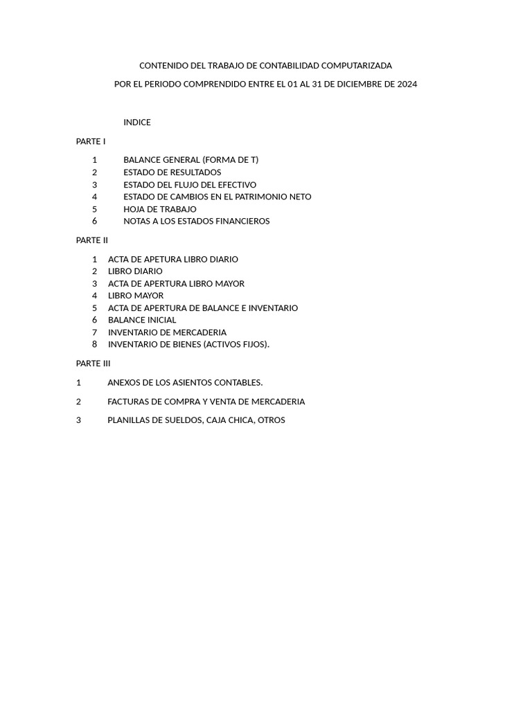 Contenido Del Trabajo de Contabilidad Computarizada | PDF