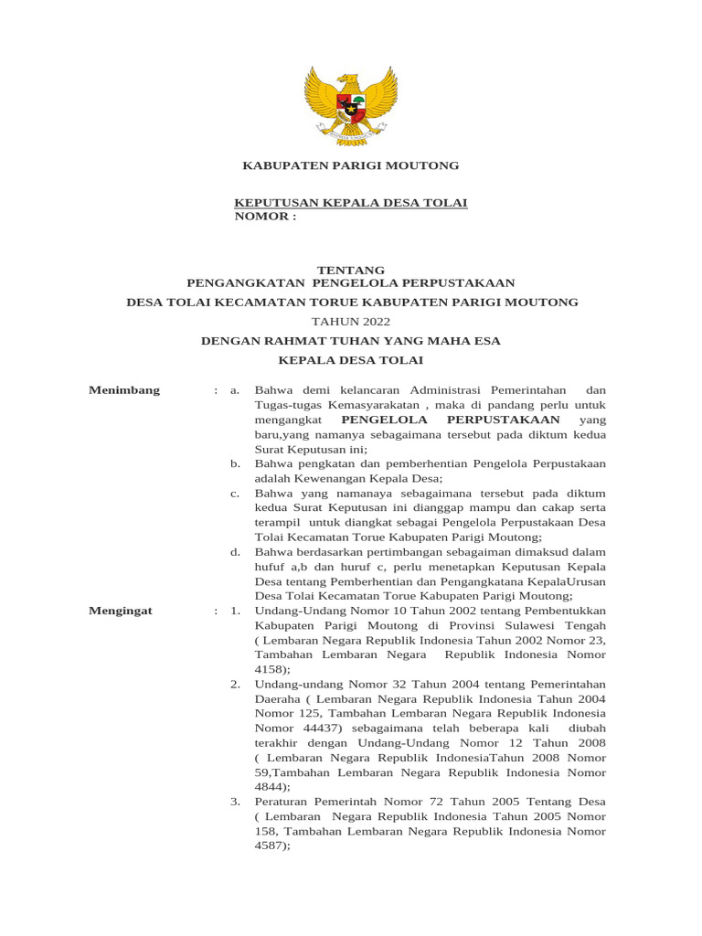 SK Staff Pengelola Perpustakaan | PDF