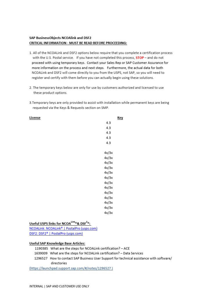 Temporary Keys & Information - NCOA Options | PDF | United States ...