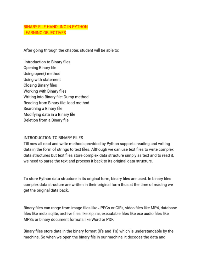 Binary File Handling | PDF | Computer File | Parameter (Computer Programming)