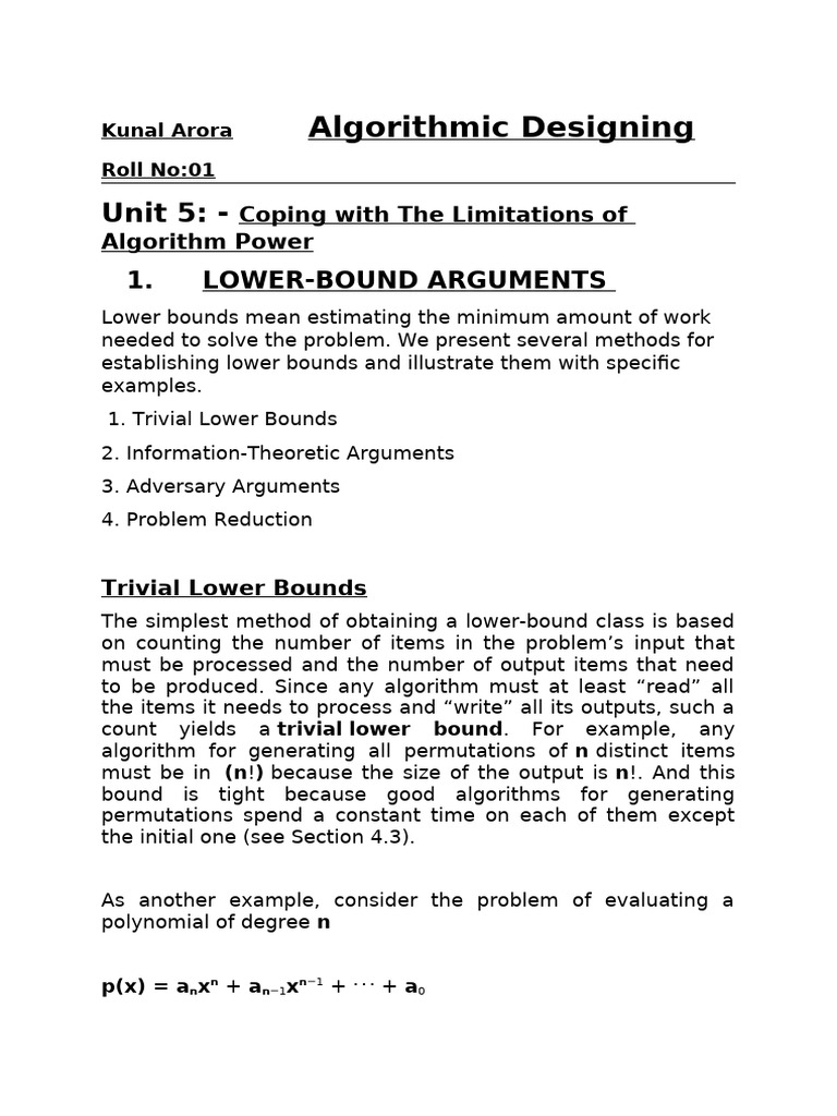 Algorithmic Designing Unit-5 (20MCA001) | PDF | Polynomial | Time Complexity