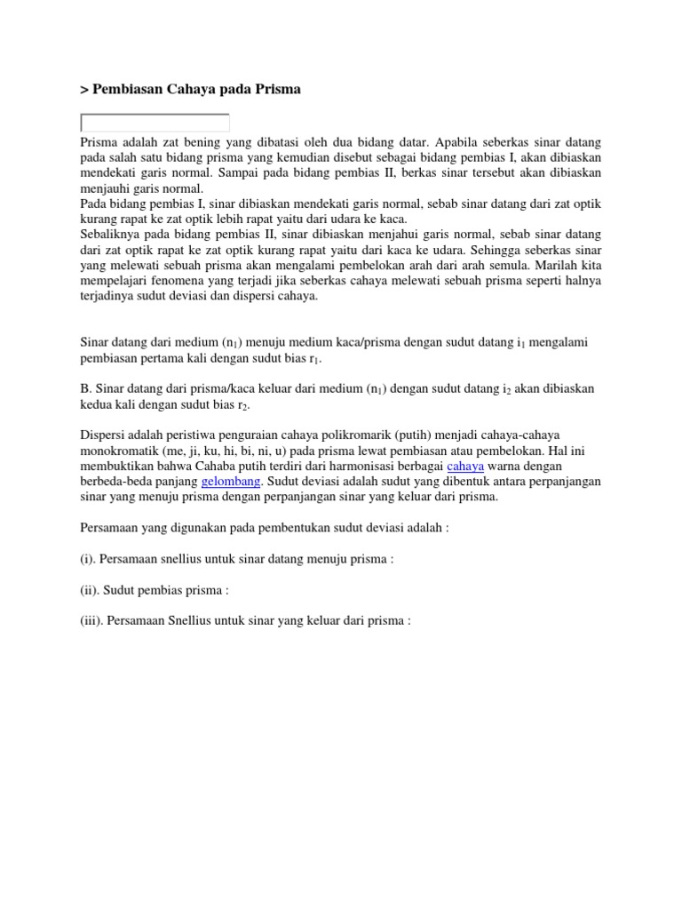 Pembiasan dan Dispersi Cahaya pada Prisma | PDF | Sains & Matematika