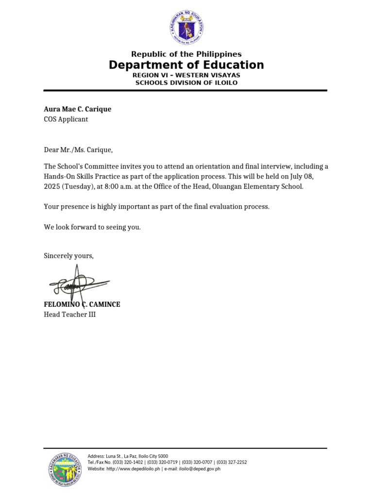 Cos Applicant Letter Cos Applicant Letter | PDF