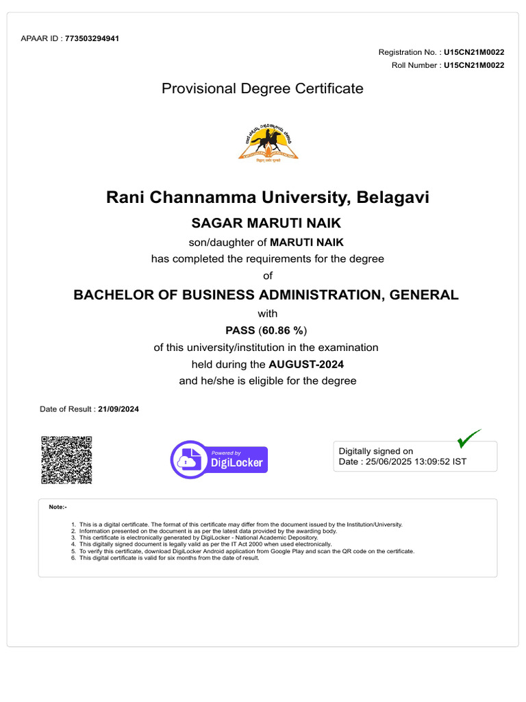 Provisional Degree Certificate | PDF