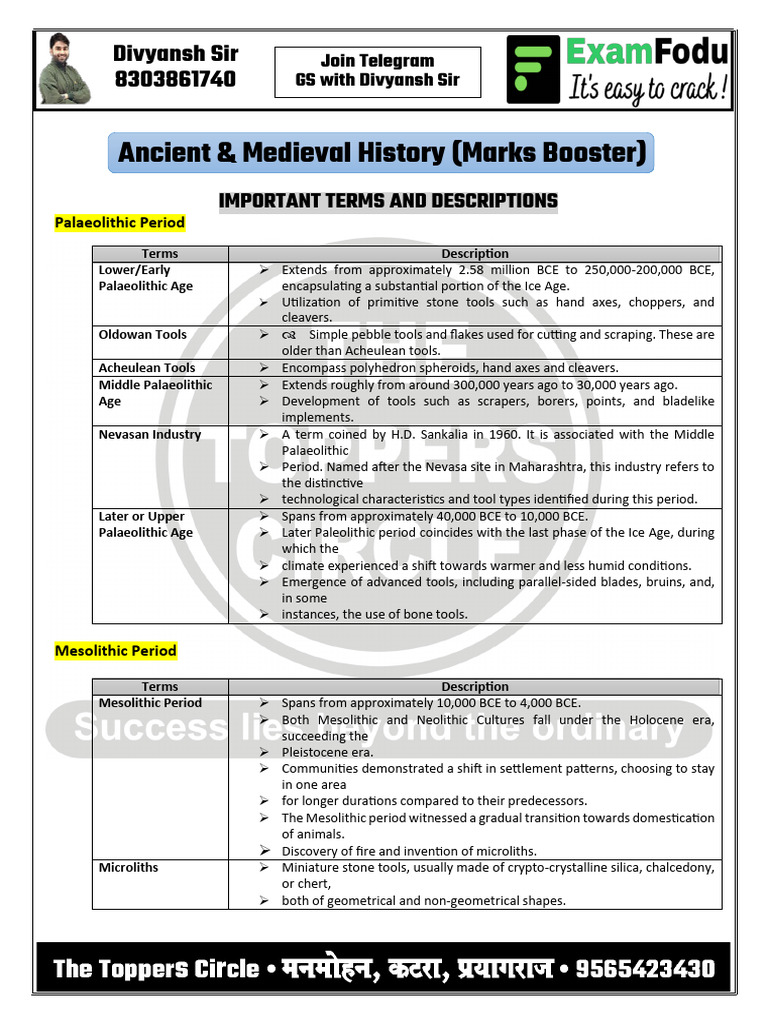 Ancient & Medival History Notes-1 | PDF | Paleolithic | Bodhisattva