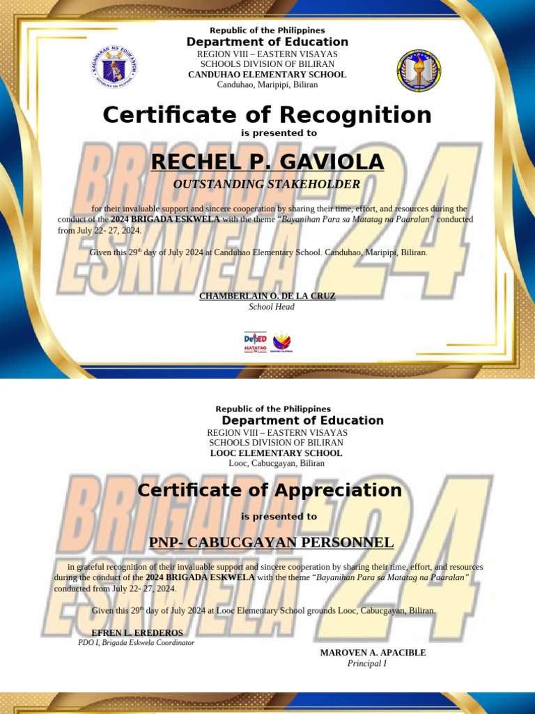 Cert of Appreciation-BRIGADA 24 | PDF | Philippines | Public Administration