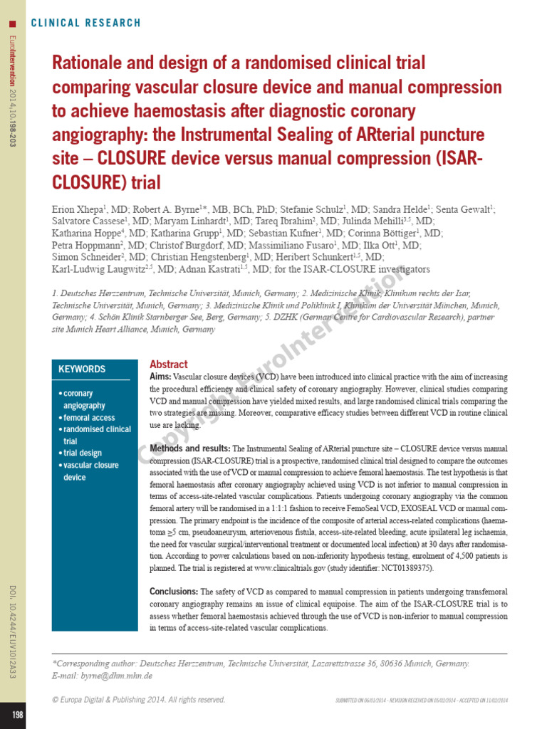 ISAR-CLOSURE Trial: VCD vs Manual Compression | PDF | Angiography ...