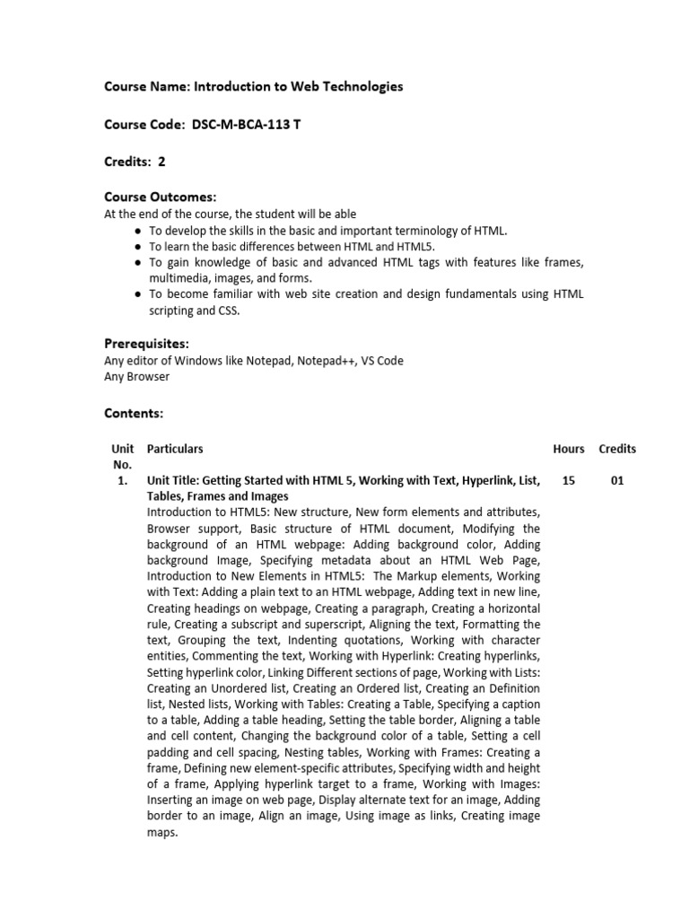 Sem1 - DSC-M-BCA-113T Intro To Web Technologies | PDF | Html Element | Hyperlink