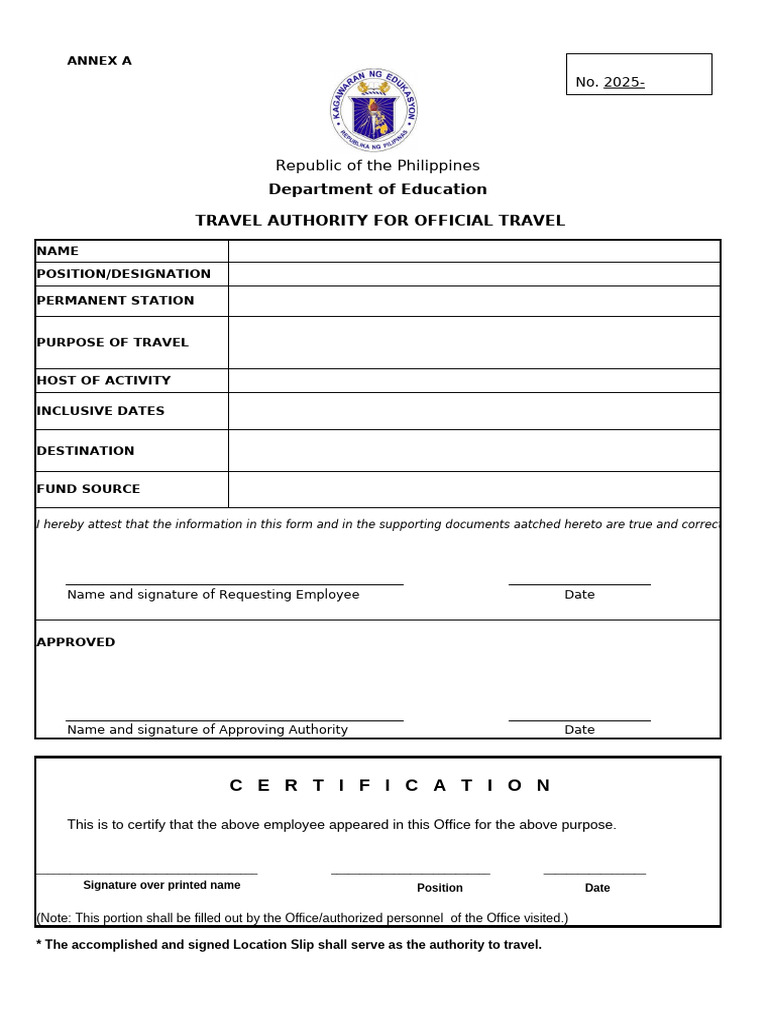 Official Travel Authority Form | PDF