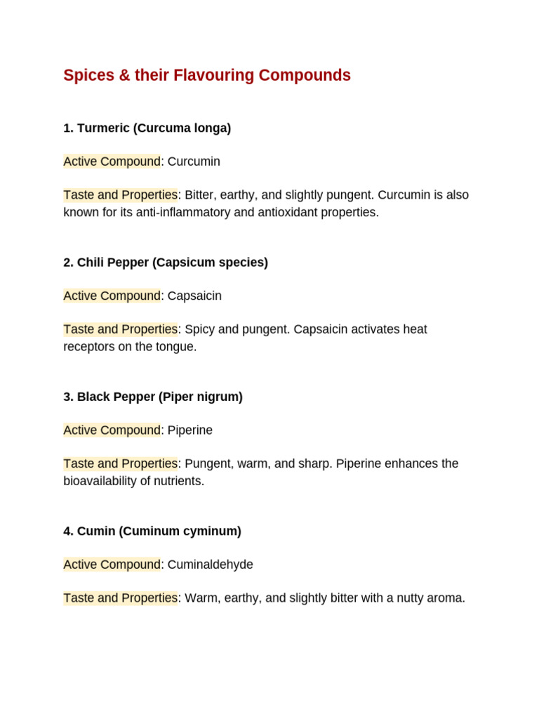 Flavor Profiles of Common Spices | PDF