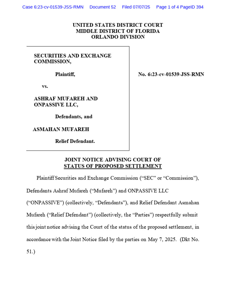 Gov Uscourts FLMD 417256 52 0 | PDF | U.S. Securities And Exchange ...