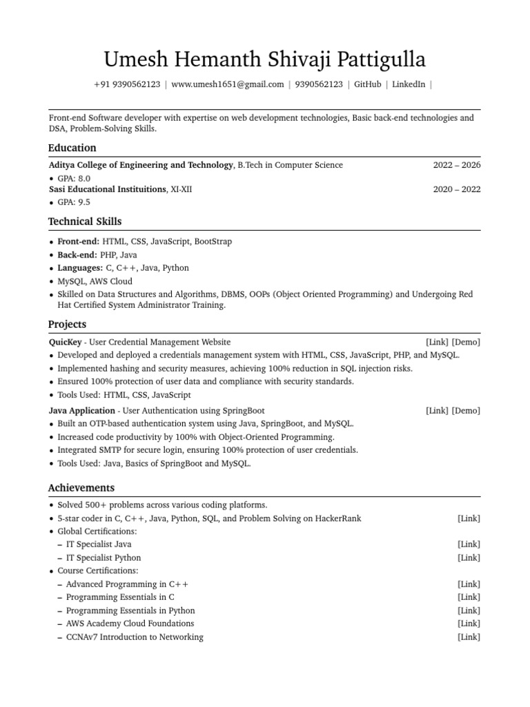 Umesh Hemanth Shivaji P | PDF | Object Oriented Programming | Computer Programming