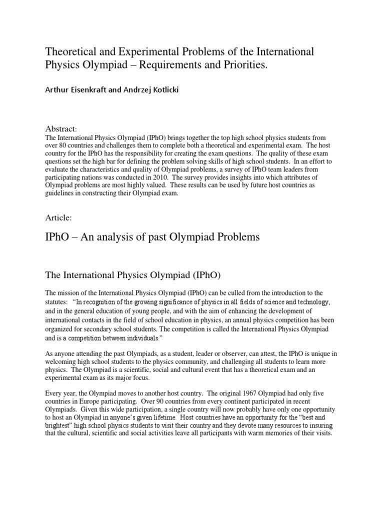 2010-11-20 IPhO - An Anlysis of Past Olympiad Problems FINAL (Kotlicki ...