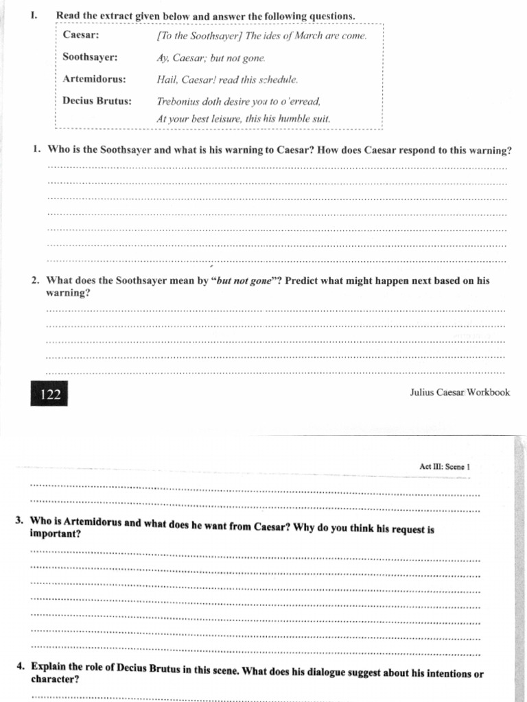 Julius Caesar Act 3 Scene 1 Questions | PDF | Mark Antony | Julius Caesar