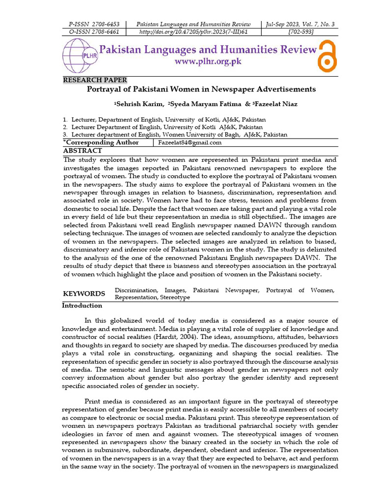 Gender Representation in Pakistani Media | PDF | Gender Role | Gender
