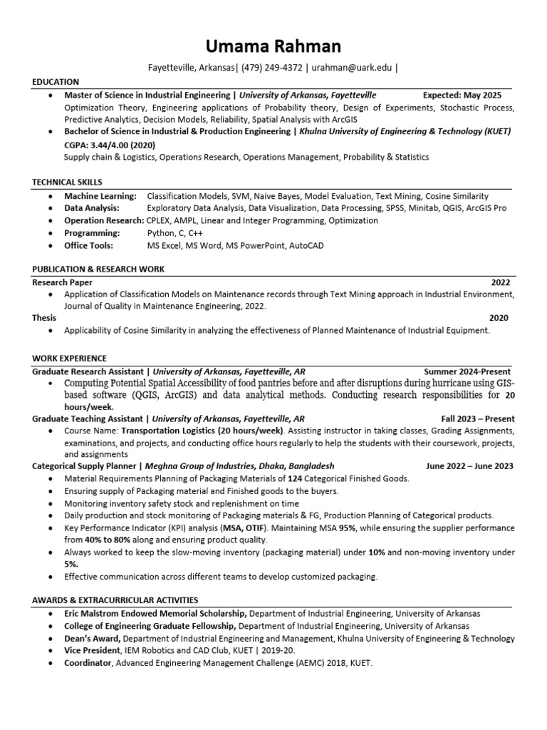 Umama Rahman's Academic and Professional Profile | PDF | Arc Gis | Data ...