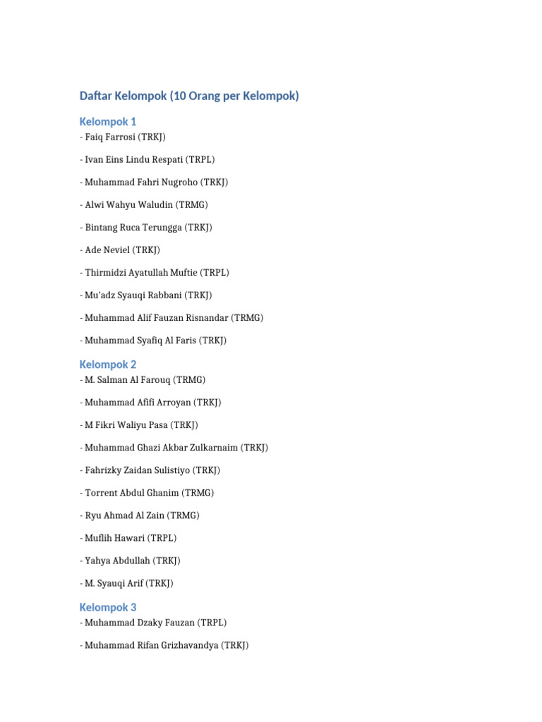 Daftar Kelompok 10 Orang | PDF