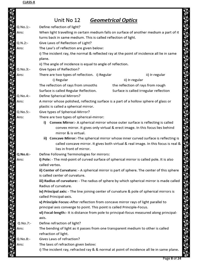 10th Grade Physics: Geometrical Optics | PDF | Reflection (Physics ...