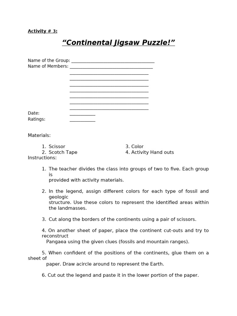 Continental Jigsaw Puzzle Activity | PDF | Continent | Chess
