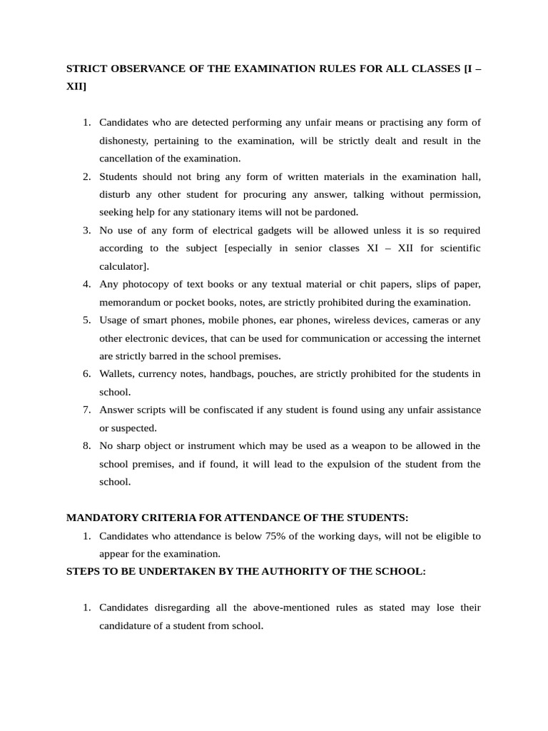Strict Observance of The Examination Rules For All Classes | PDF