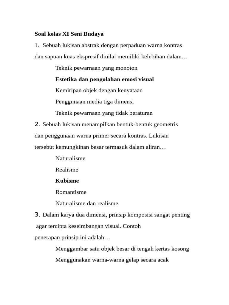 Kisi Kisi Seni Budaya Kelas XI Paralel | PDF