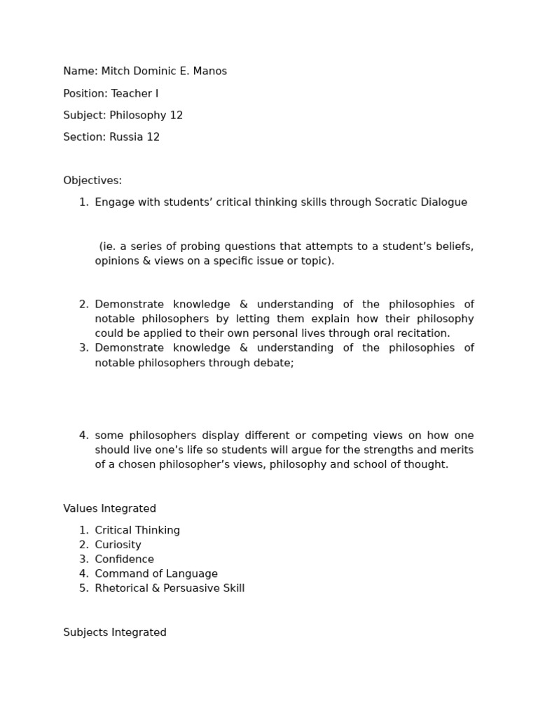 Lesson Plan - Week 1 Philo | PDF