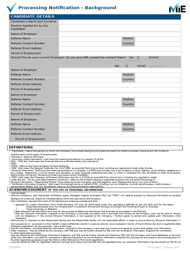 References Template & Consent Form | PDF | Privacy | Criminal Record