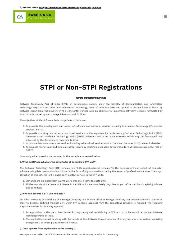 STPI Registration Guide for IT Firms | PDF | Business