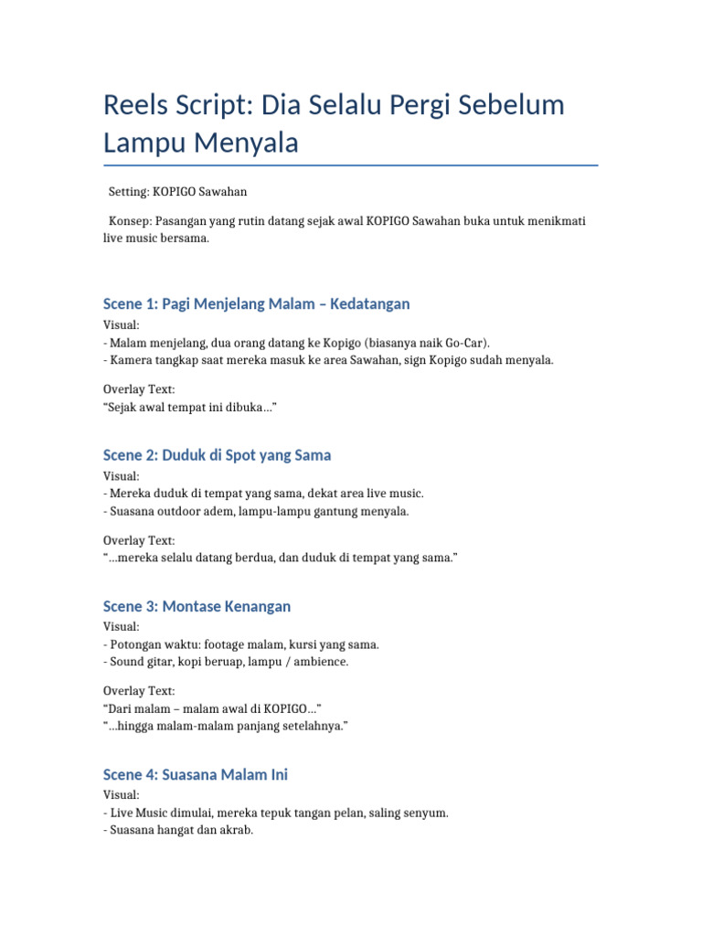 Reels Script - Kopigo Sawahan - Live Music Couple | PDF