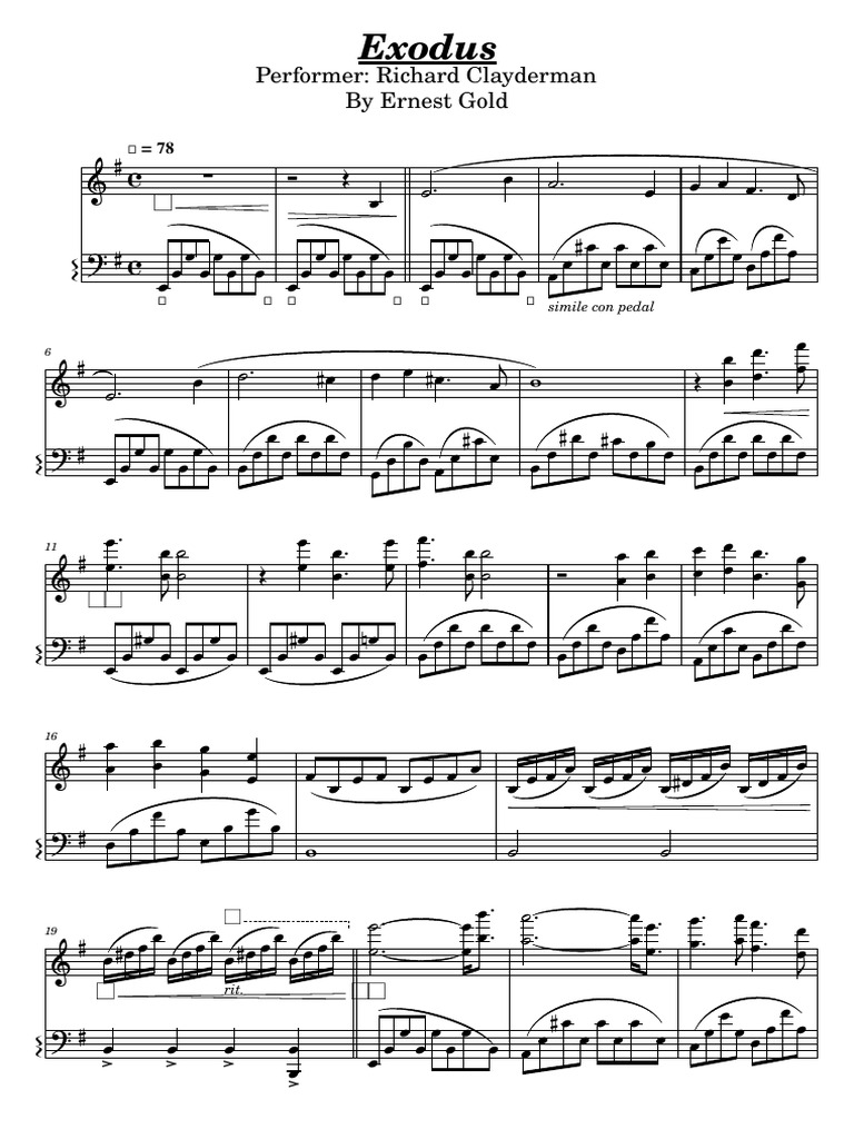 Richard Clayderman's Exodus Sheet Music | PDF
