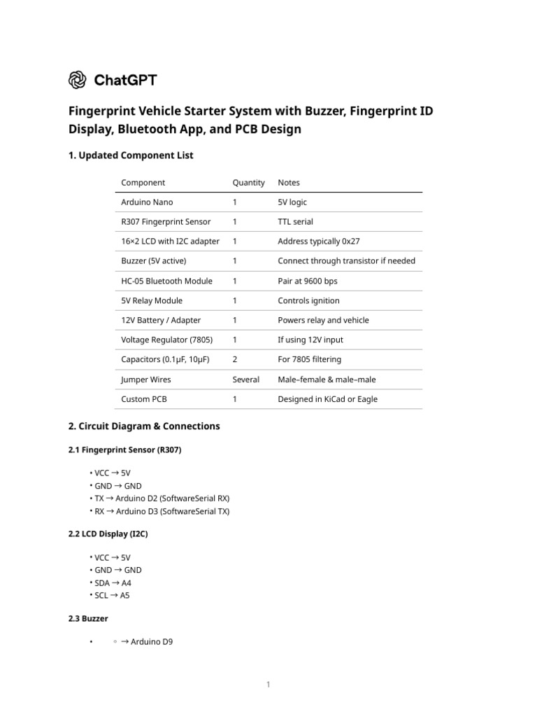 Fingerprint Vehicle Starter System Guide | PDF | Arduino | Manufactured ...