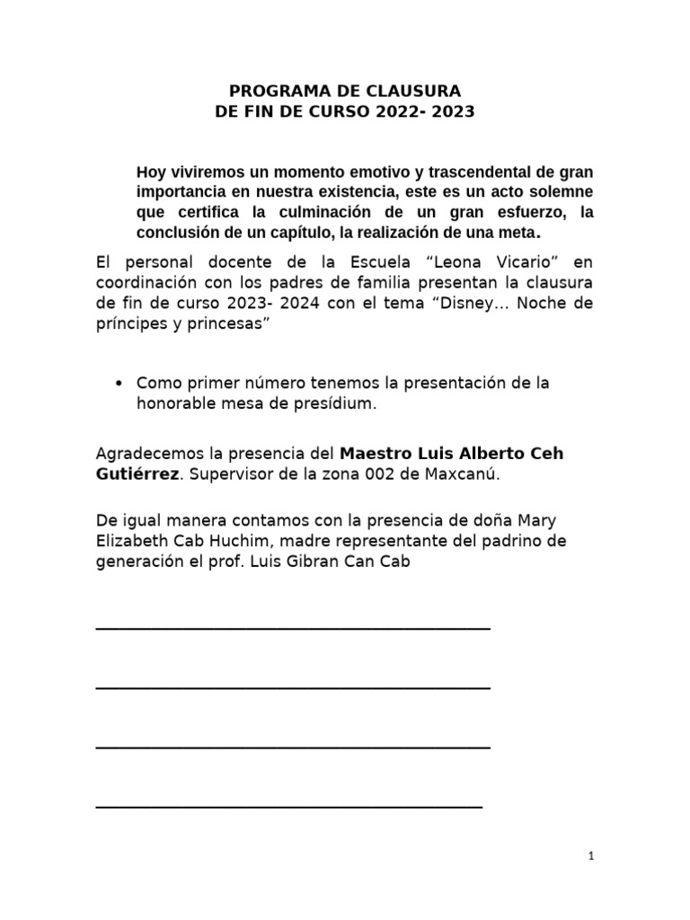 Programa de Clausura 2024 | PDF