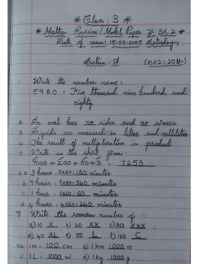 Class3 Maths Revision | PDF