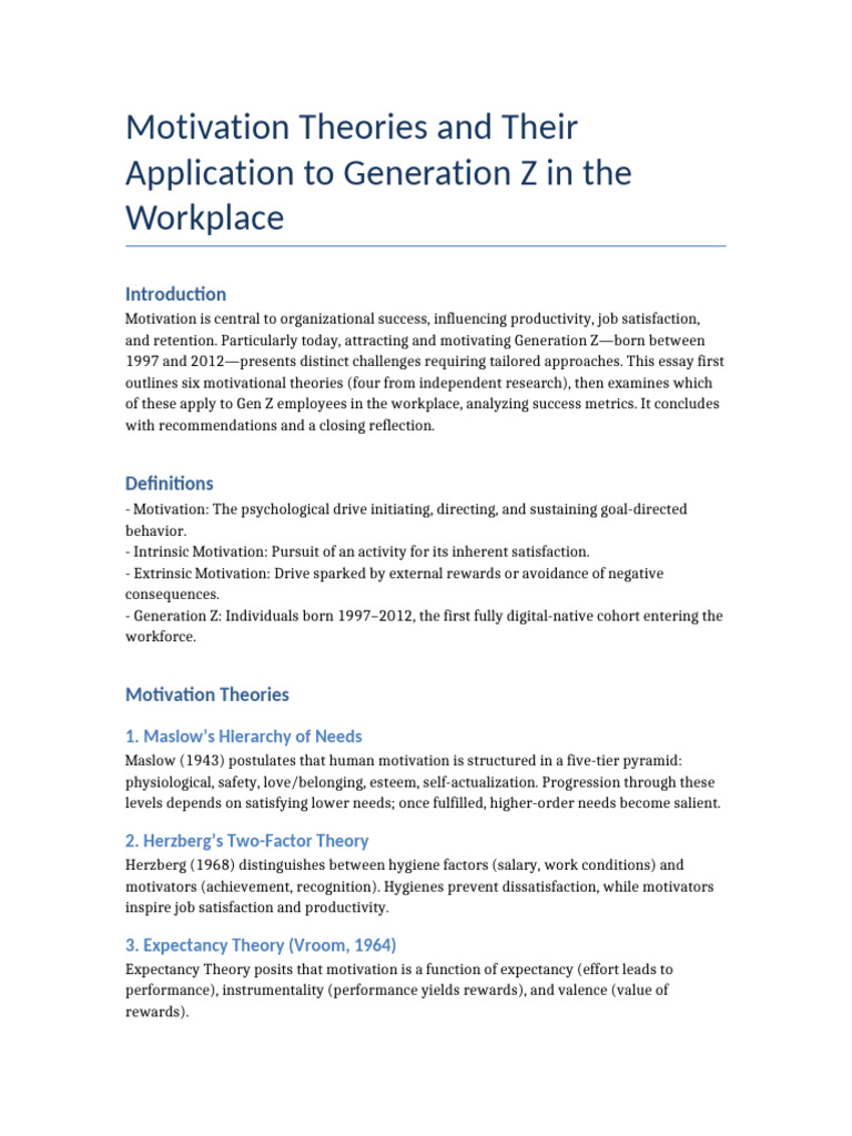 Motivation Theories GenZ Assignment | PDF | Motivational | Motivation