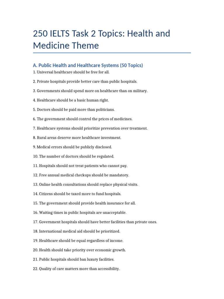 IELTS Health Topics Part1 (1) | PDF | Health Care | Hospital