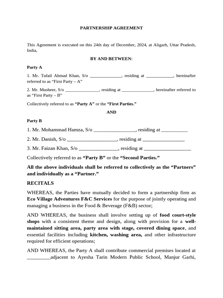 Partnership Agreement F&B | PDF | Arbitration | Partnership