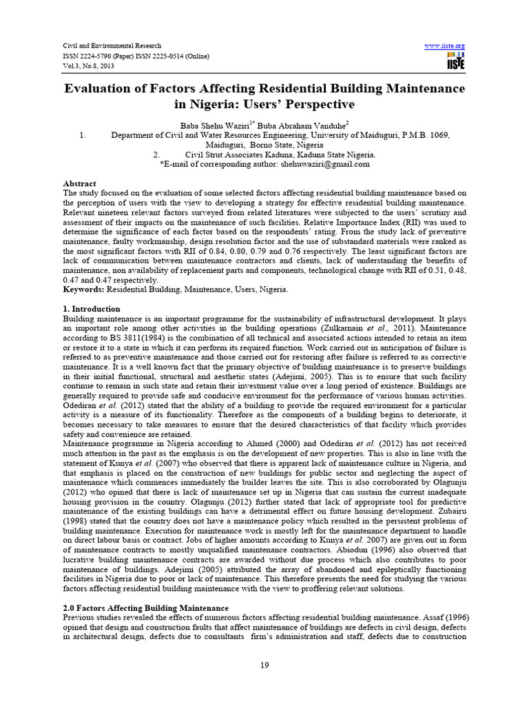 Evaluation of Factors Affecting Resident | PDF