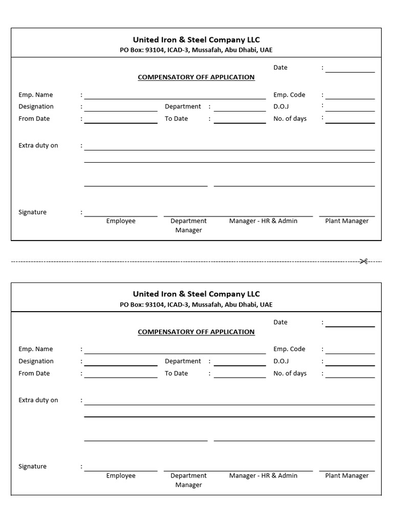 C OFF Leave Application Format | PDF