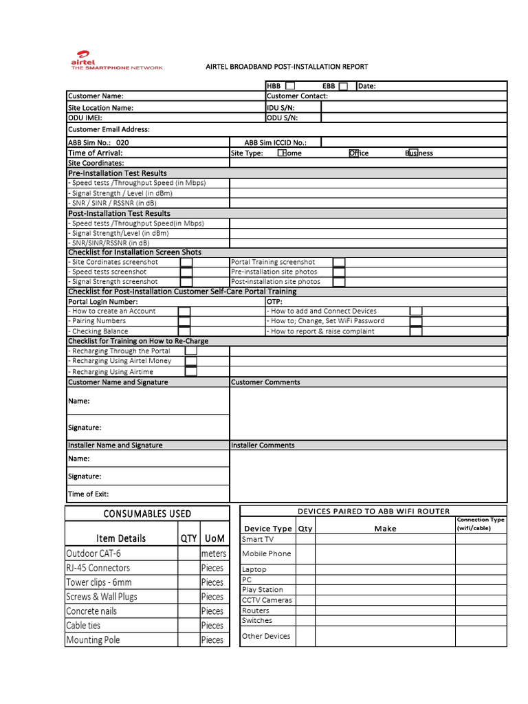 Installation Report Template v4.7 | PDF | Wi Fi | Telecommunications