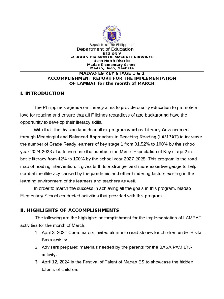 April Accomplishment MADEL | PDF | Literacy | Behavior Modification