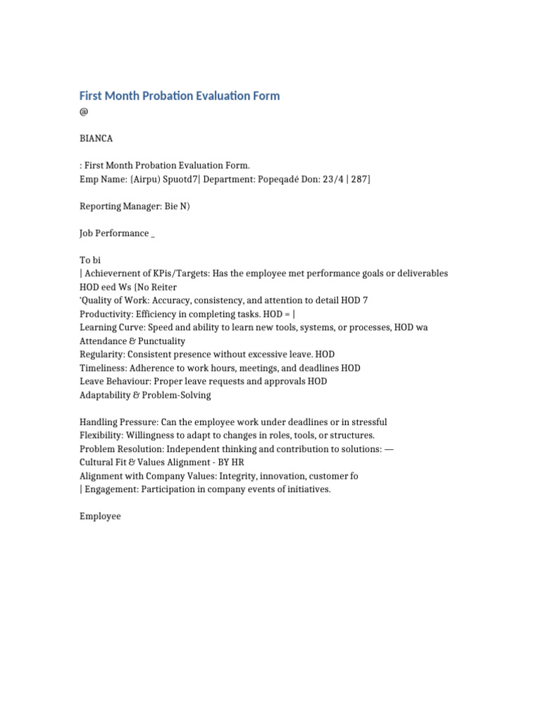 First Month Probation Evaluation Form | PDF
