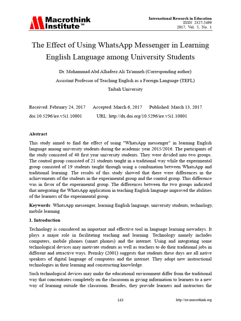 WhatsApp's Impact on English Learning | PDF | Learning | Educational ...