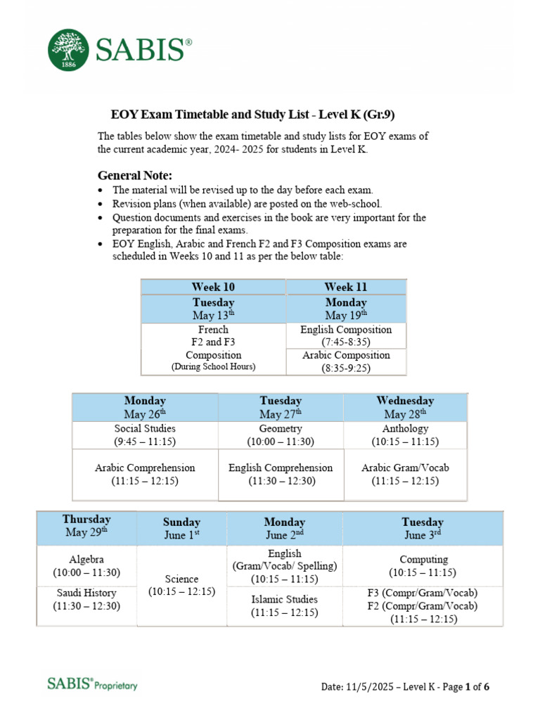 Level K EOY Study Guide AY2425 - Amended | PDF