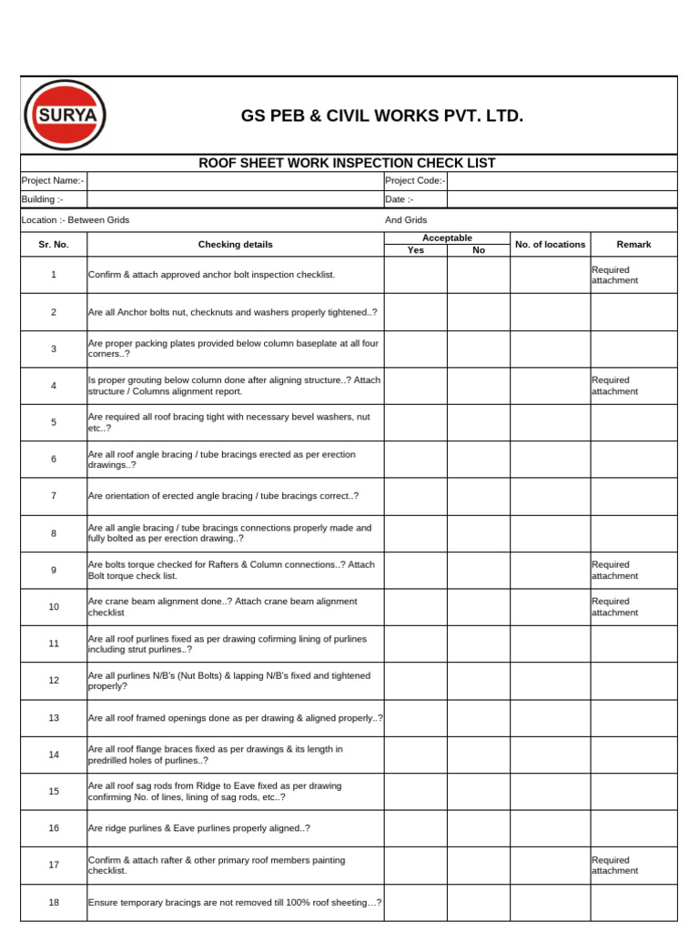 Roof Structure Inspection Check List - Internal | PDF | Nut (Hardware)
