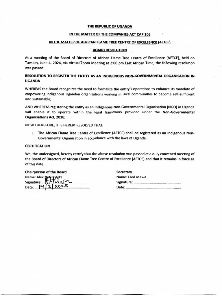 AFTCE Registration as Indigenous NGO | PDF