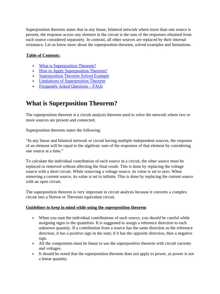 Superposition Theorem in Circuit Analysis | PDF | Electrical Network ...